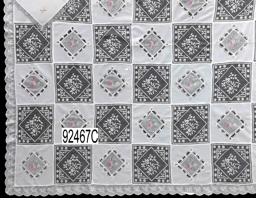 7290-7 72X90" White cotton with color machine embroidery and machine ...
