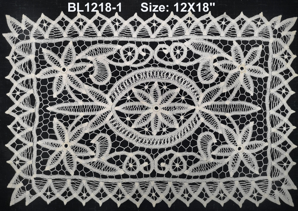 BL1218-1 12X18" White cotton batten lace tray cloths