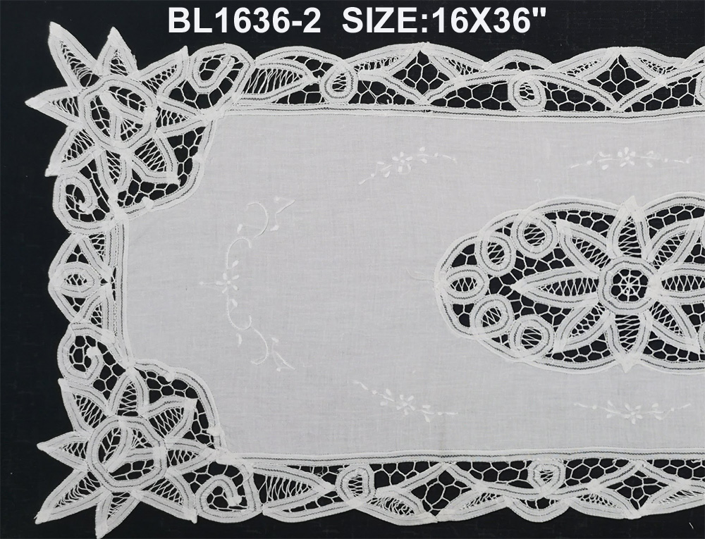 BL1636-2 16X36" White cotton batten lace tray cloths