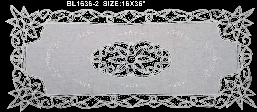 BL1636-2 16X36" White cotton batten lace tray cloths
