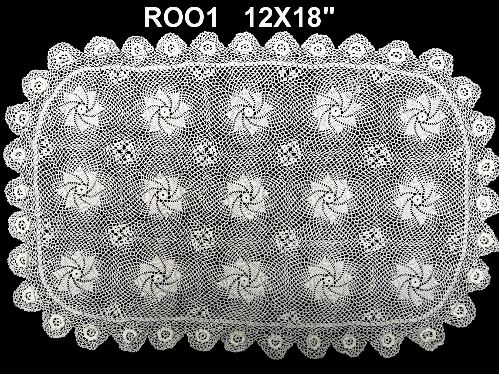 R001 12X18" White cotton fine crochet lace tray cloth